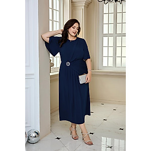 Hanna Nikole Wedding Guest Dress with Sleeves Fall Maxi Dress Summer Navy Blue Dress 18W