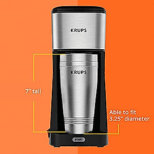 KRUPS Simply Brew to Go Single Serve Drip Coffee Maker with Travel Tumbler Included, 12 fluid ounces, Silver and Black