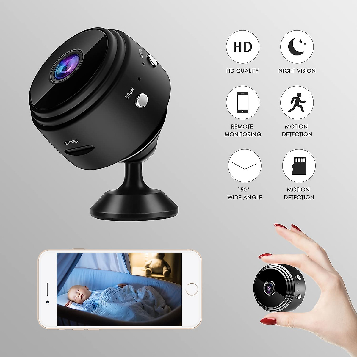 SCTEWELL Mini Camera WiFi Small Cameras Full 1080P HD IP Camera Wireless Recorder Security Remote Control Surveillance Night Vision Mobile Detection Home Security System