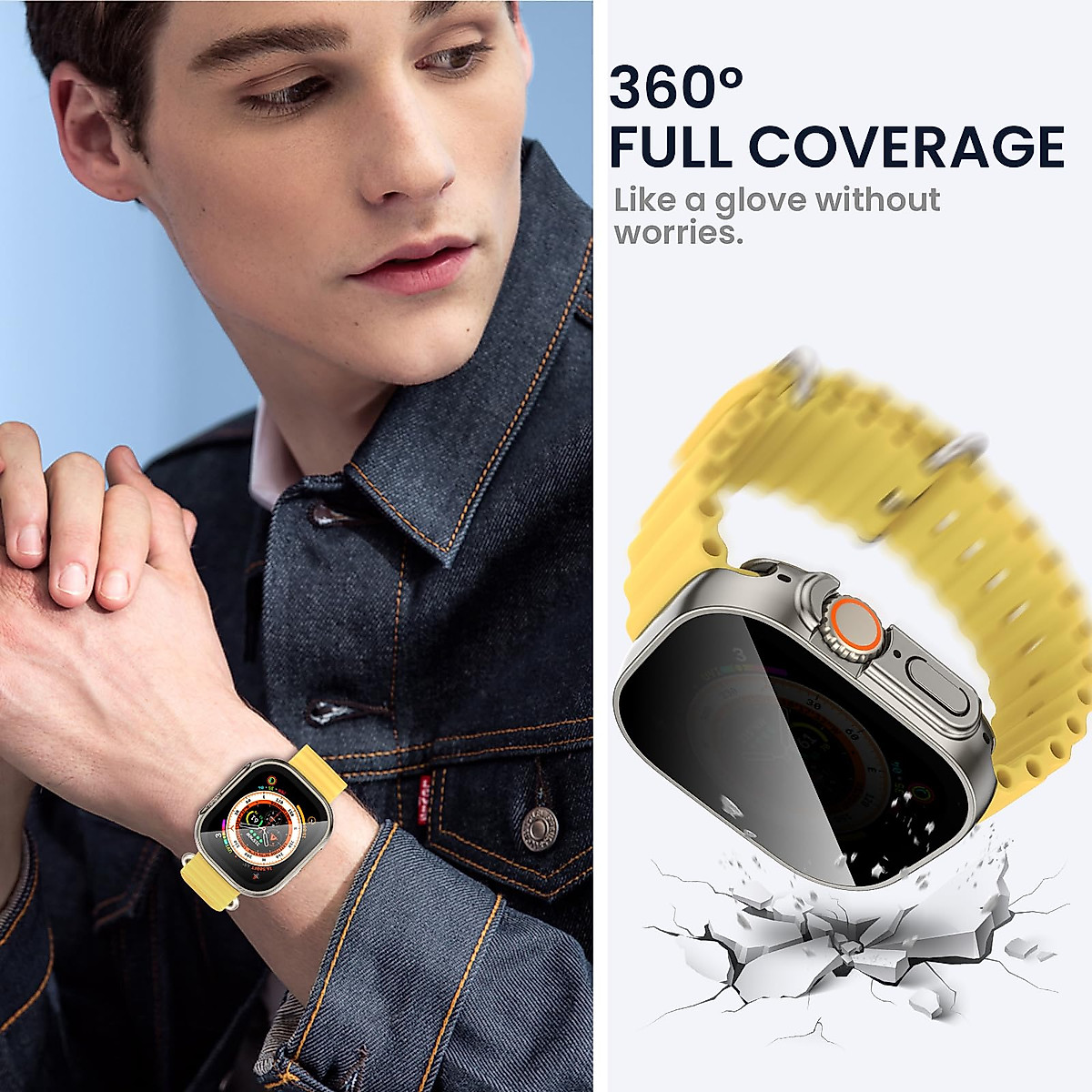 Tensea (2-in-1 for Waterproof Apple Watch Ultra 2/Ultra Screen Protector Case 49mm, iWatch Protective PC Face Cover Built-in Privacy Tempered Glass Film [26° Anti Spy] [360° Full Protection]