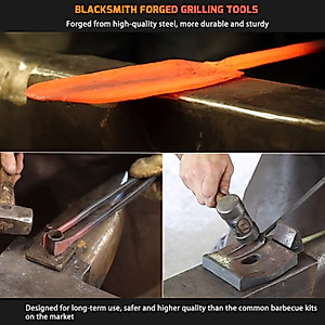 Heavy Duty Forged Utensils BBQ Grill Tool Sets, Blacksmith Hand Forged Grill Tools, Extra Thick Stainless Steel Spatula, Fork and Tongs, for Master Griller,3 Pack