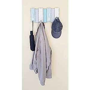Tumbler Home Beachy Wood Wall Rack-4 Double Metal Hooks-Distressed Beach Decor Finish 16 inch x 8 inch