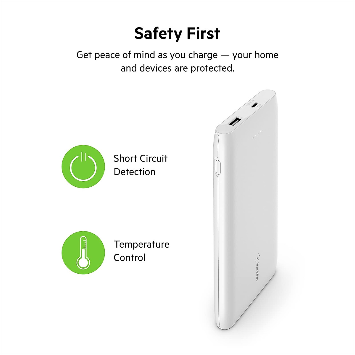 Belkin USB-C Power Bank 10K, Fast Charging Portable Battery Pack w/ USB-C + USB Ports, Compatible w/ iPhone 14, 14 Plus, 14 Pro, 14 Pro Max, 13, 13 Mini, Galaxy S23, S23+, Ultra and More - White