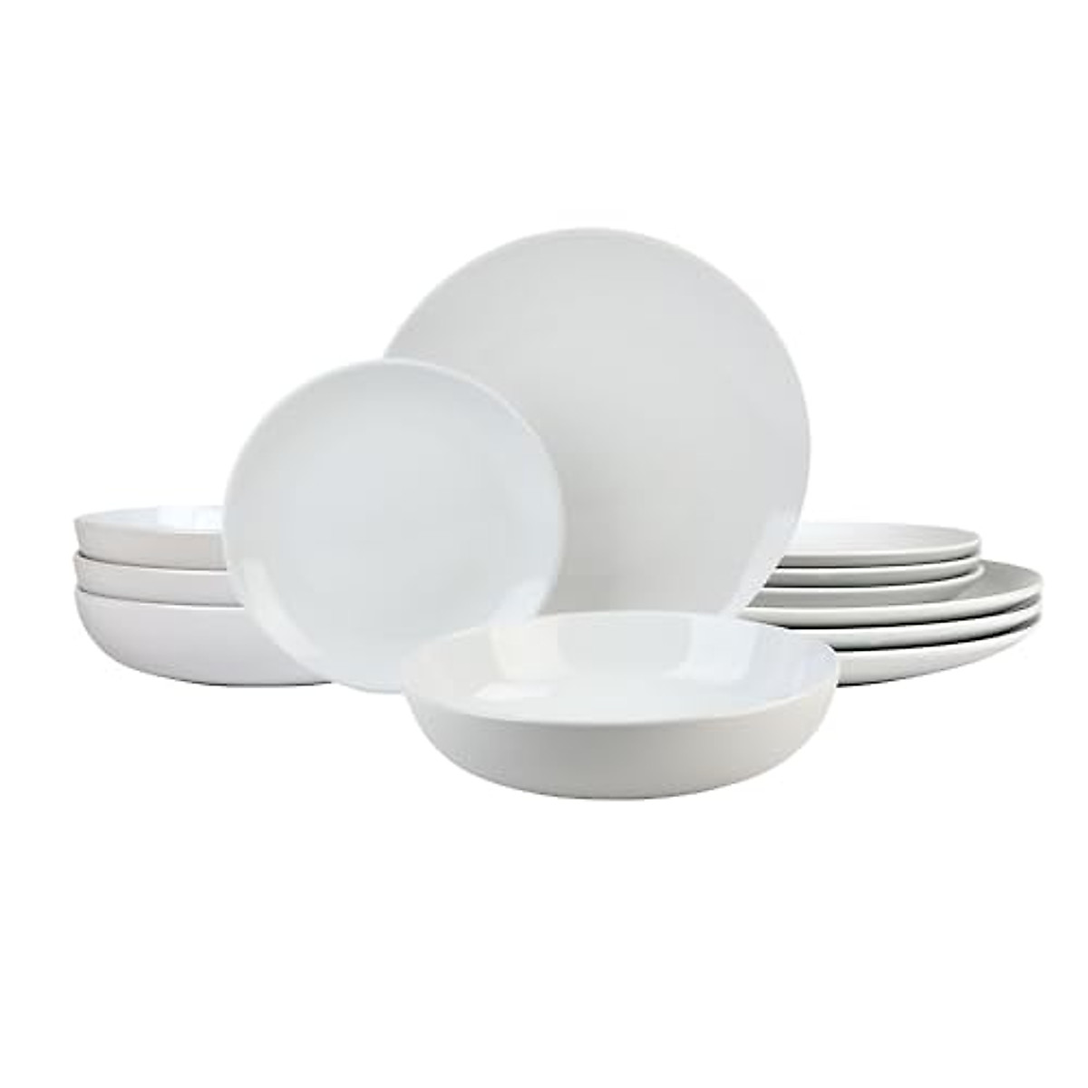 10 Strawberry Street 12 Piece Coupe Stoneware Dinnerware Set with Dinner Bowl, Service for 4, White