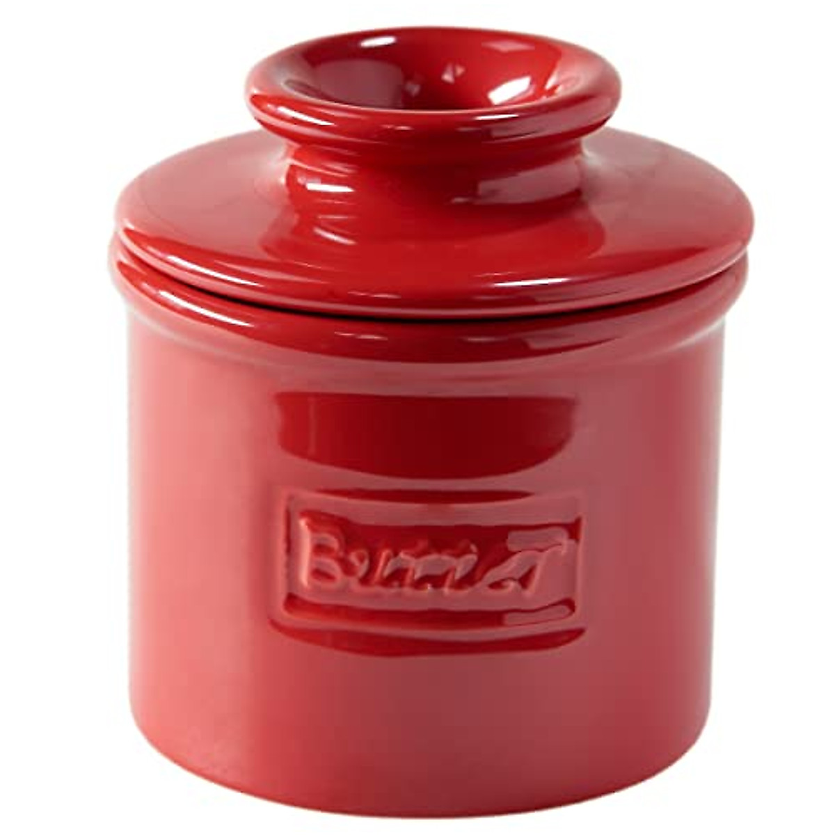 Butter Bell - The Original Butter Bell crock by L Tremain, a Countertop French Ceramic Butter Dish Keeper for Spreadable Butter, Café Retro Collection, Maraschino Red, Glossy Finish