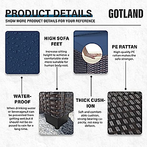 Gotland 8 Piece Outdoor Patio Furniture Set with Gas Fire Pit Table Patio Furniture Sectional Sofa w/43in Propane Fire Pit, 55,000 BTU Auto-Ignition Firepit w/Glass Wind Guard