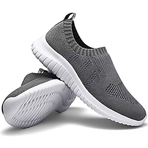 LANCROP Women's Lightweight Walking Shoes - Casual Breathable Mesh Slip On Sneakers Wide 7 US, Label 37.5 Dark Grey