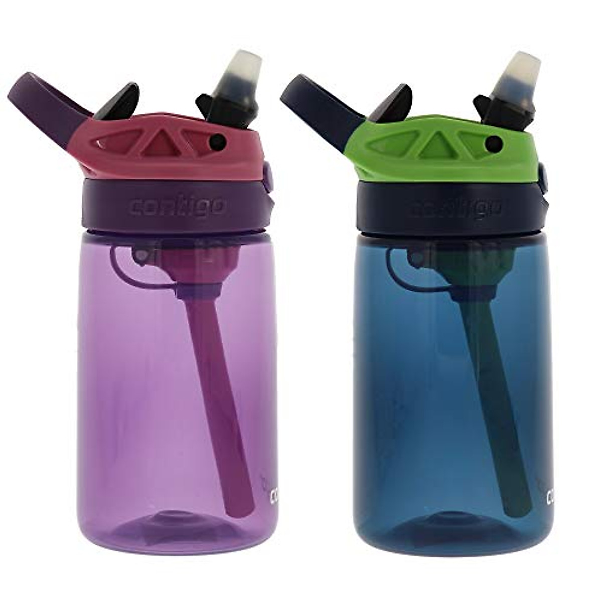 Contigo Kids Water Bottle, 14 oz with Autospout Technology – Spill Proof, Easy-Clean Lid Design – Ages 3 Plus, Top Rack Dishwasher Safe – Eggplant Punch & Blueberry Green Apple