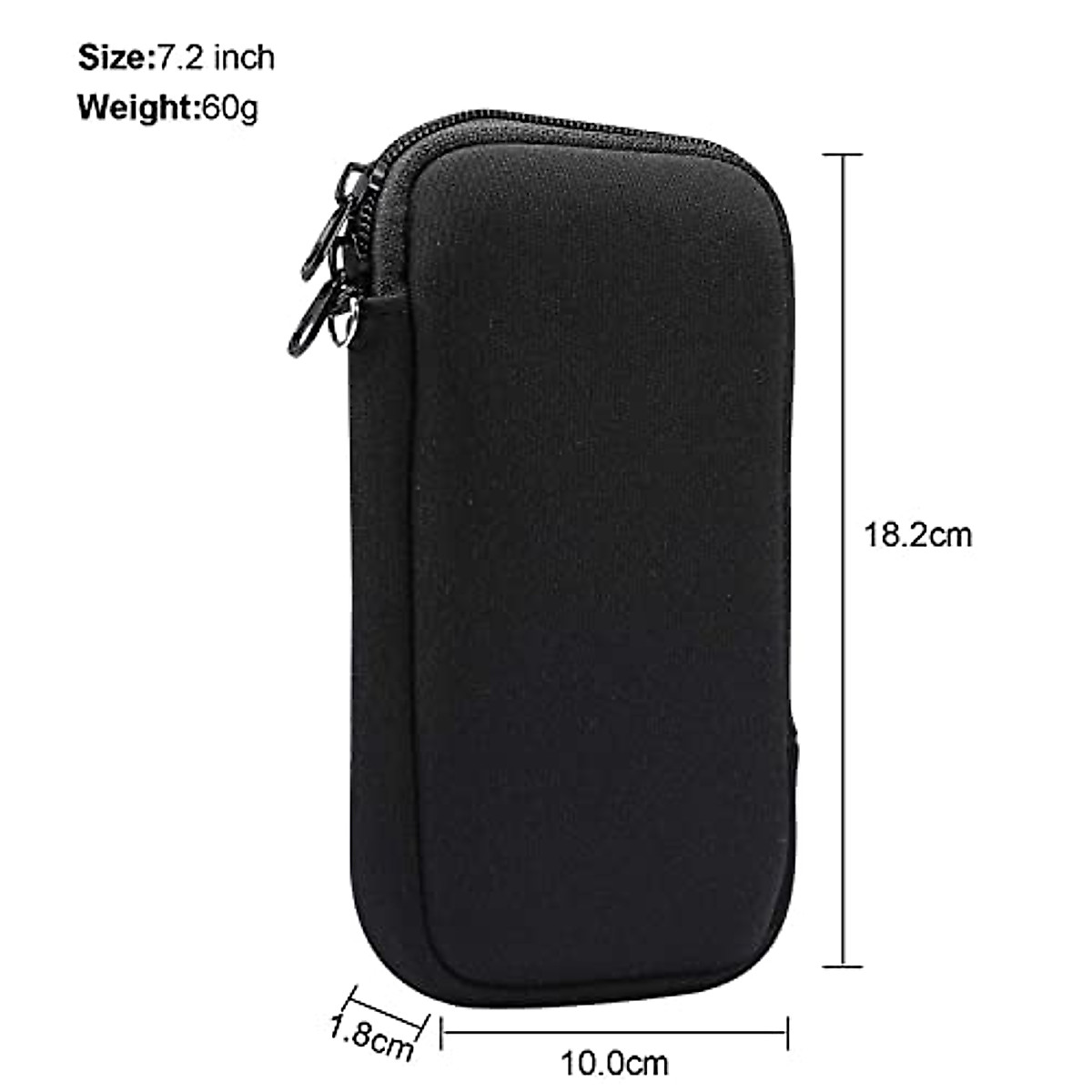 Neoprene Shock Absorbing Proof Pouch Large Cell Phone Sleeve Case Cover w Zipper/Neck Strap for iPhone 14 Plus Samsung Galaxy Note20 Ultra S22 Ultra A13 A03 A23 Moto G Power 2022 LG Stylo 6 (Black)