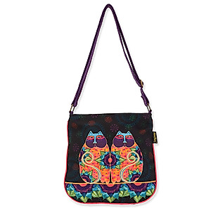 Sun 'N' Sand Laurel Burch Laurel Burch Celestial Lotus Cats Crossbody Shoulder Bag Purse - Women Cotton Canvas Multicolor Handbag, medium