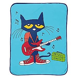 Jay Franco Pete The Cat Rock Out Mini Pillow Buddy and 46 Inch x 60 Inch Throw Set - Kids Super Soft 2 Piece Blanket Set