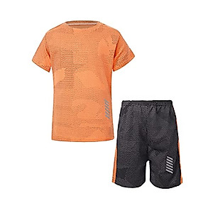 Fldy Boys Soccer Sports Training Uniforms Kids Youth Athletic Football Soccer Jersey Shirt and Shorts Kit Orange 11-12 Years