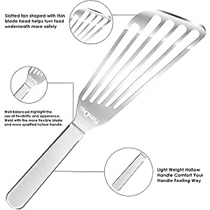 KSENDALO 11.80Inch Stainless Steel Slotted Spatula Turner - Flexible and Angled Flipper for Easy Frying, Serving, and Flipping Eggs, Fish, Pancakes, and Omelettes