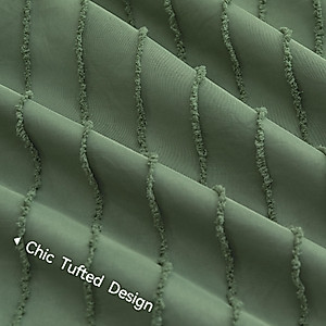 JELLYMONI Green Duvet Cover Queen Size - 3PCS Microfiber Tufted, Boho Striped, Textured Duvet Cover with Corner Ties & Zipper Closure