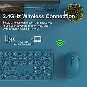 Mobifice Cute Keyboard and Mouse Wireless for PC Computer/Laptop/Windows/Mac/Tablets/Apple iPad, Ultra-Thin 2.4GHz USB Cordless Full-Sized Silent Retro Computer Keyboard Mouse Combo (Blue)