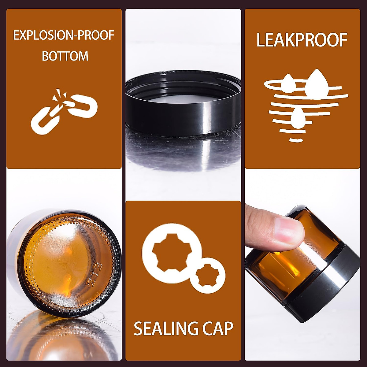 Galssmagic 1 oz Amber Glass Jars with Lids,27 Pack 1oz Small Container Jars with Inner Liners and Black Lids,Travel Jars for Cosmetics,Cream Lotion,Body Scrub, Lotion