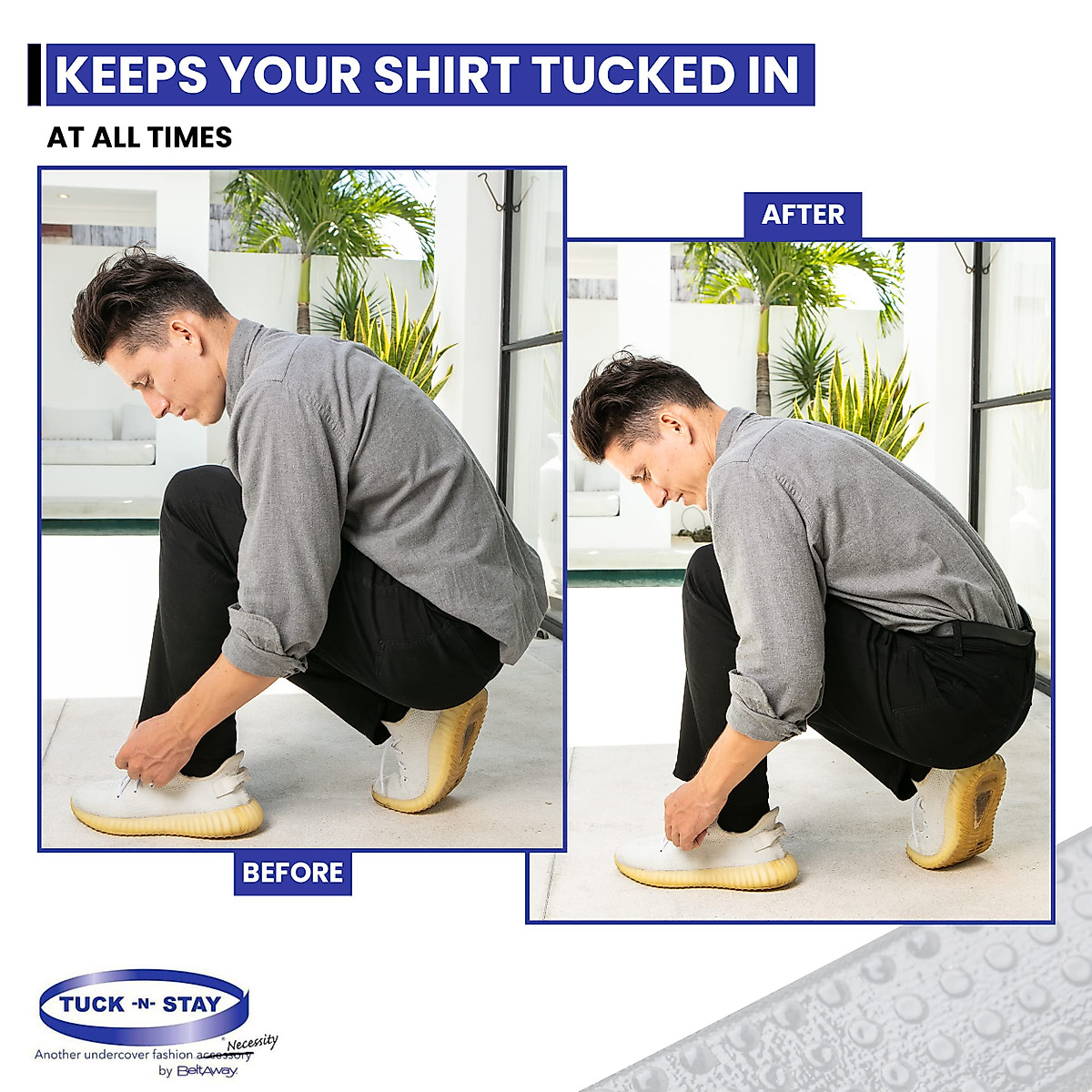 BELTAWAY Tuck N Stay Keep Shirts Tucked in Extra Gripping Shirt Stays for Men - Adjustable Stretch belt, Look Neat for Work, Dress, Casual