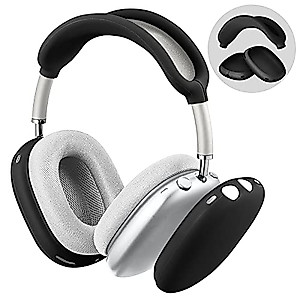 Fintie Silicone Case Cover for AirPods Max Headphones, Anti-Scratch Ear Cups Cover and Headband Cover for AirPods Max, Accessories Skin Protector for AirPods Max (Black)