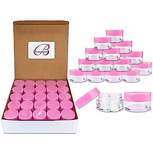 50 Jars - Beauticom High-Graded 5 Grams/5 mL BPA Free Thick Clear Acrylic 100% NO LEAK Plastic Jars empty Container Pink Lid for Cosmetic, Lip Balm, Beads, Creams, Lotion, Liquids, Sample, Travel
