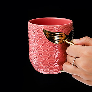 Youeon 2 Pack 15 Oz Mermaid Mugs with Gold Tail Handle, Cute Coffee Mugs with Gift Box, Ceramic Mug Set, Big Tea Cup, Gift Mugs for Men, Women, Kids, Birthday, Valentine, Wedding