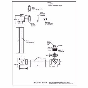 Westbrass Tip-Toe Sch. 40 PVC Bath Waste with One-Hole Elbow, Stainless Steel, D49321-20