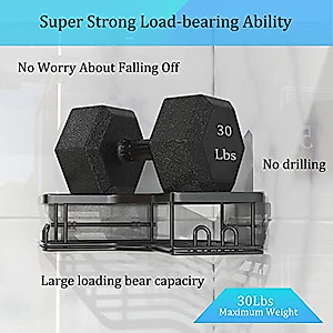 BOROY 3 Pack Corner Shower Caddy, No Drilling Strong Adhesive Shower Organizer Shelf with Hooks, Waterproof, Rustproof Wall-mounted Stainless Steel Shelves for Bathroom Organization, Black