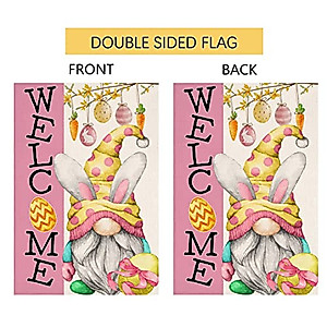 Easter Gnome Garden Flag 12x18 Vertical Double Sided Welcome Spring Easter Eggs Farmhouse Holiday Outside Decorations Burlap Yard Flag BW246