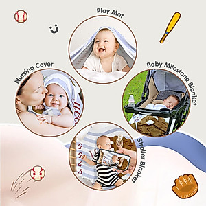 Homegician Baby Cotton Swaddle Blanket, Baseball Design, 40x50 Inch, Includes Props, Marker, and Birth Announcement Cards, Unisex