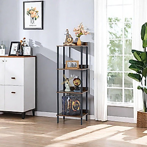 AKACIJA Bookshelf Small Book Shelf, 4 Tier Shelf Office Bookshelf Wood Narrow Bookcase Industrial Bookshelf Organizer Display Shelf Rack for Bedroom Living Room Home Office (Rustic Brown-15.7" L)