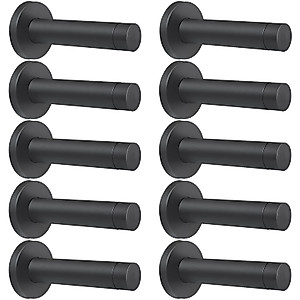 DOKU 10Pcs Door Stop, 3.5 Inch Heavy Duty 304 Stainless Steel Door Stopper with Rubber Tips Bumper, Wall Mounted Door Holder Protection Sound Dampening, Matte Black