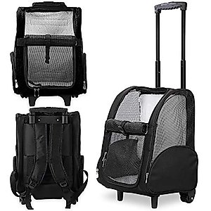 Kundu KDU-013 Deluxe Backpack Pet Travel Carrier with Double Wheels - Black - Approved by Most Airlines