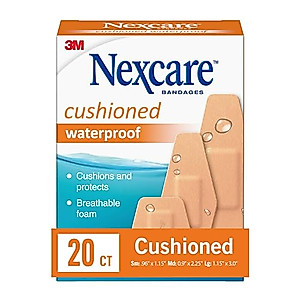 Nexcare Waterproof Cushioned Bandages, Assorted Sizes, 20 Count