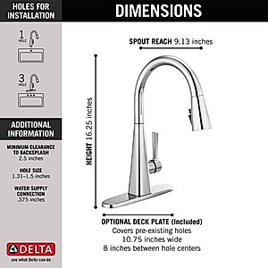 Delta Faucet Lenta Pull Down Kitchen Faucet Chrome, Chrome Kitchen Faucets with Pull Down Sprayer, Kitchen Sink Faucet, Faucet for Kitchen Sink with Magnetic Docking Spray Head, Chrome 19802Z-DST
