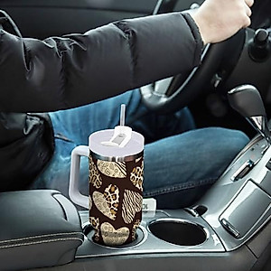 MCHIVER Hearts Animal Skin 40 oz Tumbler with Handle and Straw Stainless Steel Vacuum Water Bottle Leak-proof Travel Coffee Mug Insulated Tumbler for Home Car Office