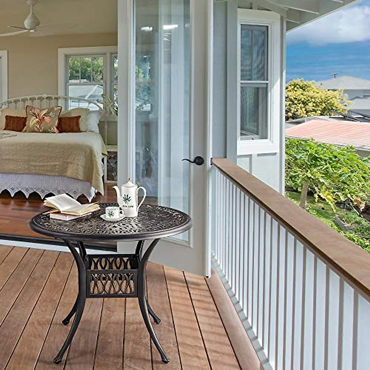 Yaheetech 5-Piece Outdoor Furniture Dining Set, All-Weather Cast Aluminum Conversation Set for Yard Garden Deck, Includes 4 Chairs and 1 Round Table with Umbrella Hole