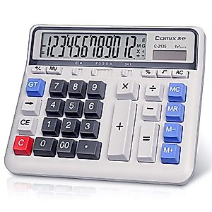 Comix Desktop Calculator Solar Battery Dual Power with 12-Digit Large LCD Display and Large Computer Keys Office Calculator for Home Office School
