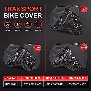 Comnova Bike Cover for Transport 2 Bikes - Outdoor Bike Covers for 2 Bikes on Rear Bike Rack Transport Waterproof & Heavy Duty, 600D Bicycle Rack Covers for 2 Bikes on Car Hitch Travel Storage