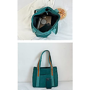 Ulisty Women Corduroy Pockets Tote Bag Casual Shoulder Bag Daily Shopping Bag Fashion Handbag green