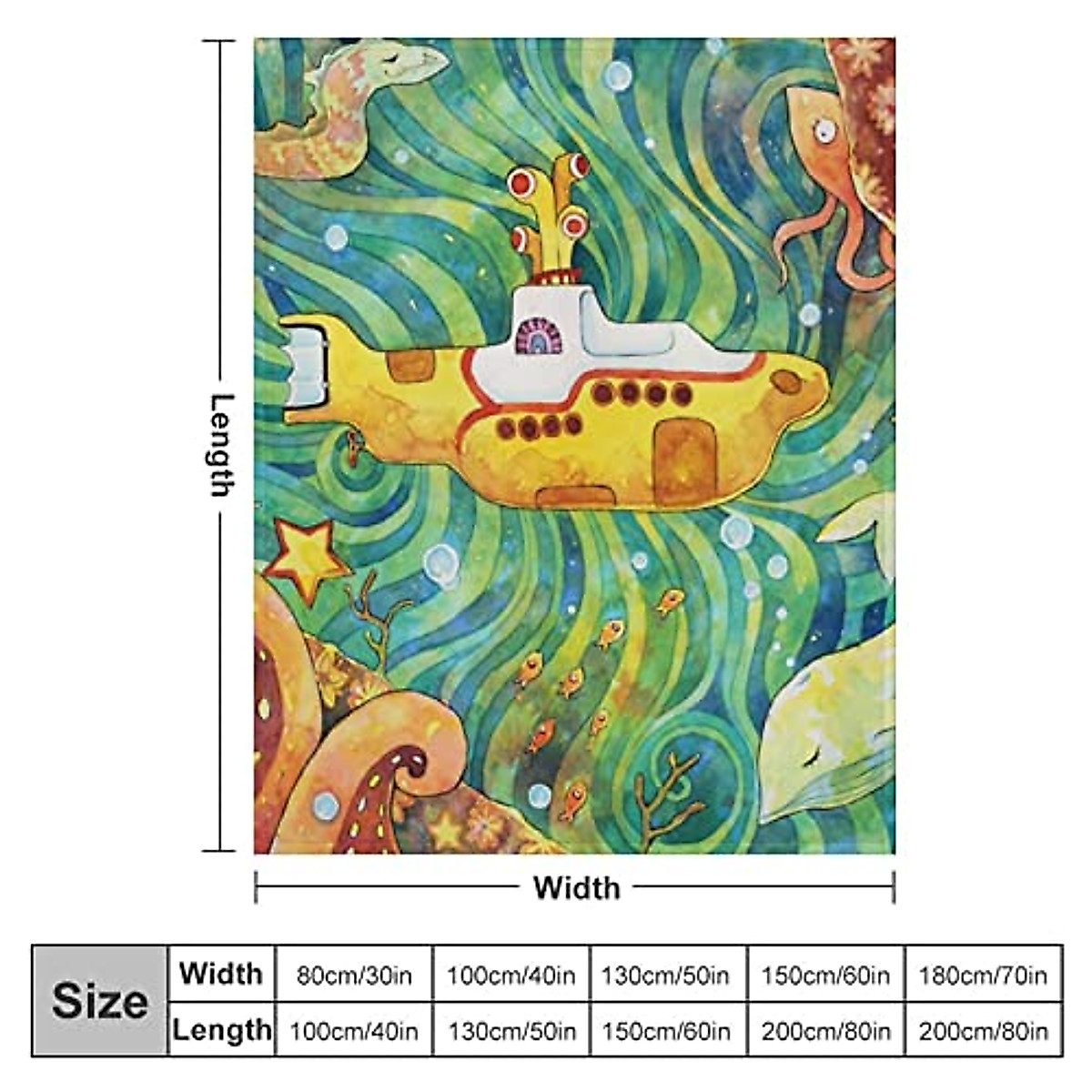 Yellow Submarine Flannel Warm Throw Blanket Utra Soft Lightweight Cozy Decor for Couch/Bed/Camping 50"x60"