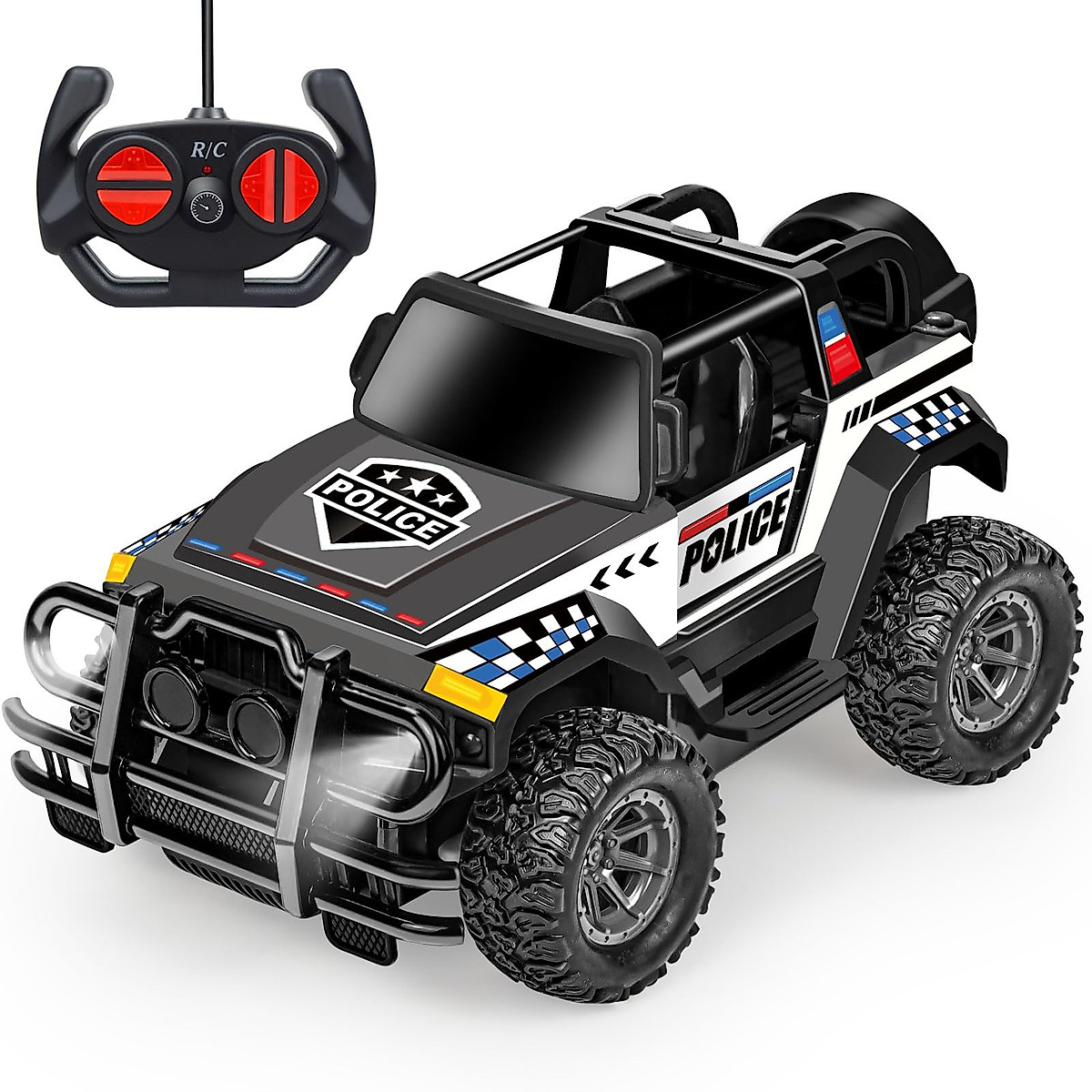 Bloolilies Remote Control Police Car, Remote Control Car for Boys 4-7, 1:20 Scale Rc Truck with LED Headlights Racing Car Toys Birthday Gifts for Kids Age 3 4 5 6 7 8+