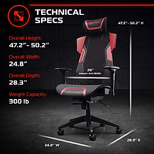RESPAWN FLEXX Mesh Gaming Chair With Lumbar Support, Ergonomic Gaming Chair with Recline/Tilt Tension Controls, Adjustable Arms, 300lb Max Weight With Wheels for Computer/Desk/Office - Red