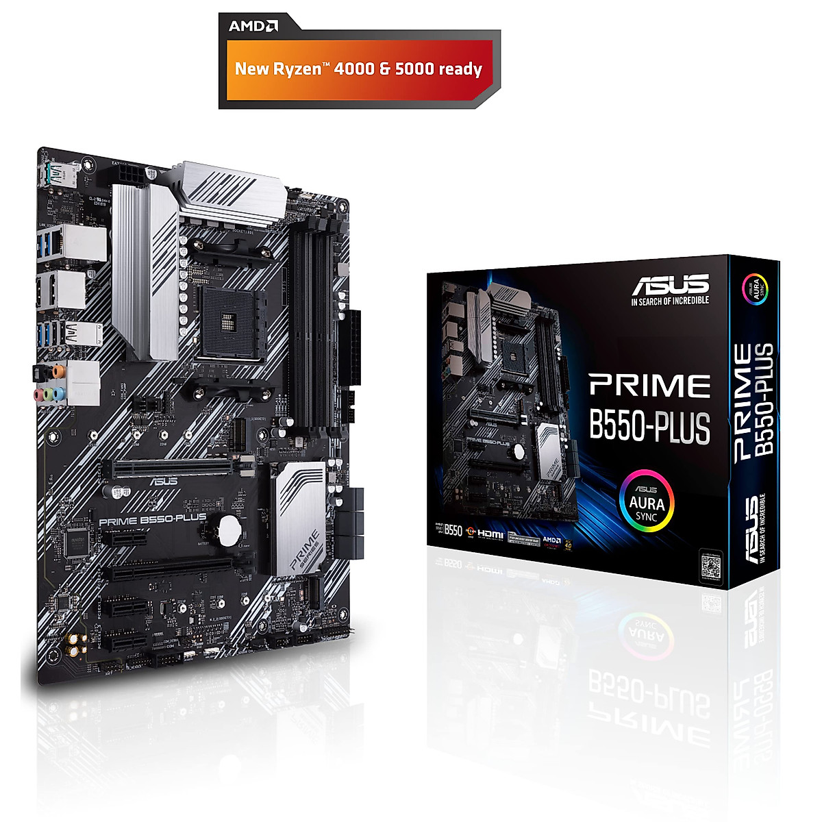 ASUS Prime B550-PLUS AMD AM4 Zen 3 Ryzen 5000 & 3rd Gen Ryzen ATX Motherboard (PCIe 4.0, ECC Memory, 1Gb LAN, HDMI 2.1, DisPlayPort 1.2 (4K@60HZ), Addressable Gen 2 RGB Header and Aura Sync).