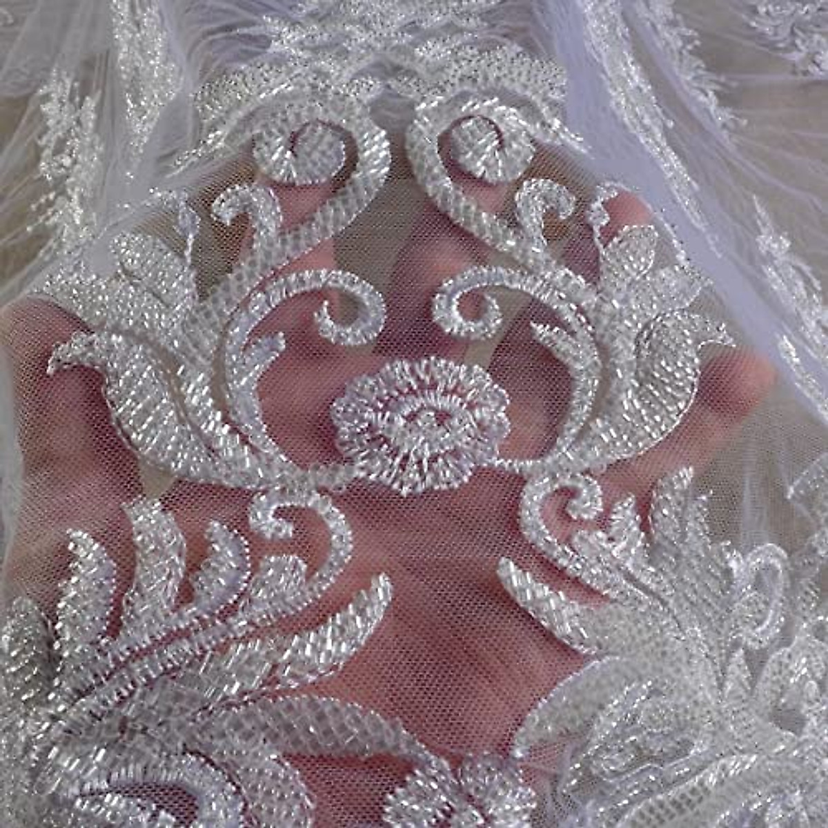 Special Design La Belleza Beading lace Fabric 53" Width Beautiful Patterns Easy to Cut for Wedding Dress Pure White lace Fabric 2 Yards