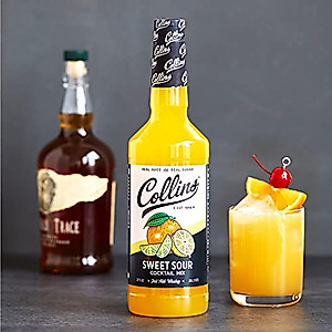 Collins Sweet and Sour Mix Made With Real Orange and Lemon Juice Classic Cocktail Recipe Ingredient, Home Bar Accessories Cocktail Mixers 32 fl oz