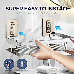 Shower Caddy Bathroom Shower Organizer, Adhesive Shower Caddy No Drilling Shower Storage,Shower Shelves for Inside Shower Rustproof Shower Rack Silver 2 Pack