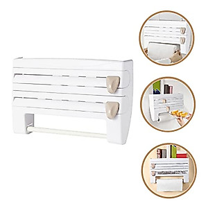 Holibanna Tool White in Home with Wall- Holder Tools Towel Four- Paper Foil Rack Mount Adhesive in- Organizer Bathroom Shelf Functional Plastic Supplies Kitchen Wall Cutter Cling Stand