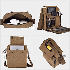 Vintage Canvas Cross Body Casual Shoulder Bag, Multipurpose Messenger Bag Purse Briefcase Travel Organizer Bag Multi-pocket Handbag , Coffee