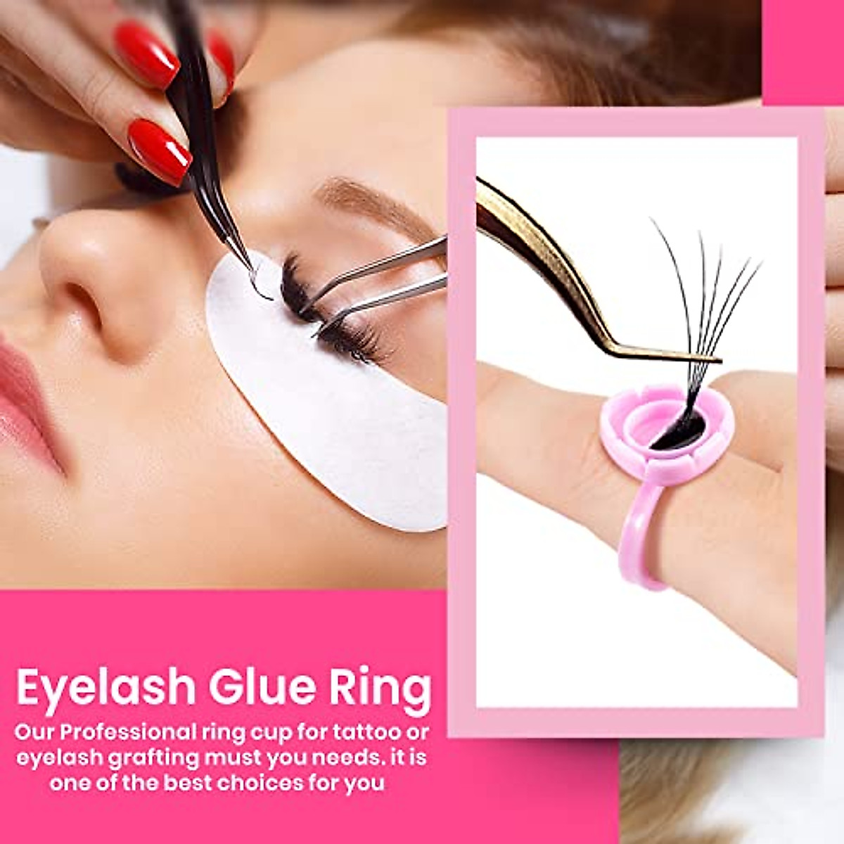 KB Essentials 100pcs Glue Rings for Eyelashes Extension - Lash Extensions Supplies Glue Holder for Lashes Fan – Adjustable, Disposable & Blossom Ring Fanning Cups for Nail Art, Tattoo & Makeup