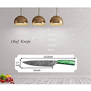 CULITECH Chef Knife, 8 inches Sharp Laser Damascus Pattern Chef Knife with Resin Handle and Sheath,Utility Kitchen Knife for Kitchen and Restaurant used