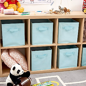 EZOWare Set of 12 Foldable Basket Bin Collapsible Storage Cube For Nursery, Kids Toys Organizer, Shelf Cabinet - ( Pale Dogwood + Light Blue)